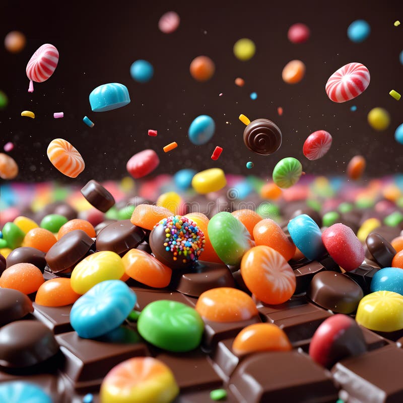 Colorful Candies are Falling on the Tabletop, Forming a Colorful Mound ...