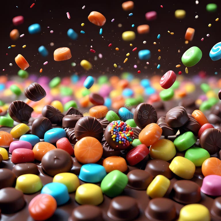 Colorful Candies are Falling on the Tabletop, Forming a Colorful Mound ...