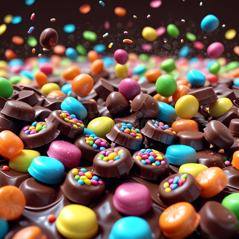 Colorful Candies are Falling on the Tabletop, Forming a Colorful Mound ...