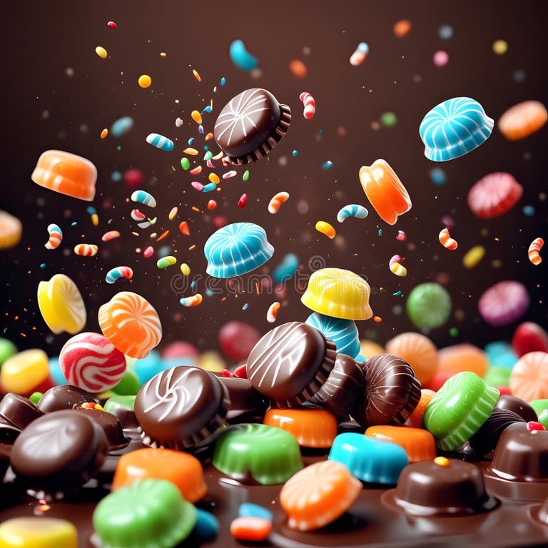 Colorful Candies are Falling on the Tabletop, Forming a Colorful Mound ...