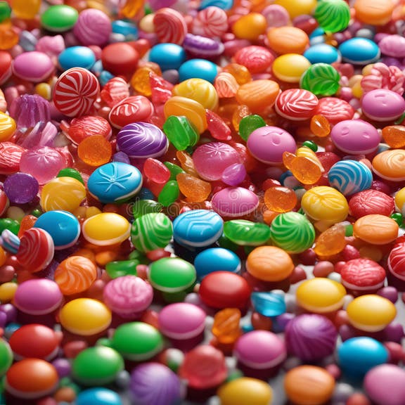 Colorful Candies are Falling on the Tabletop, Forming a Colorful Mound ...