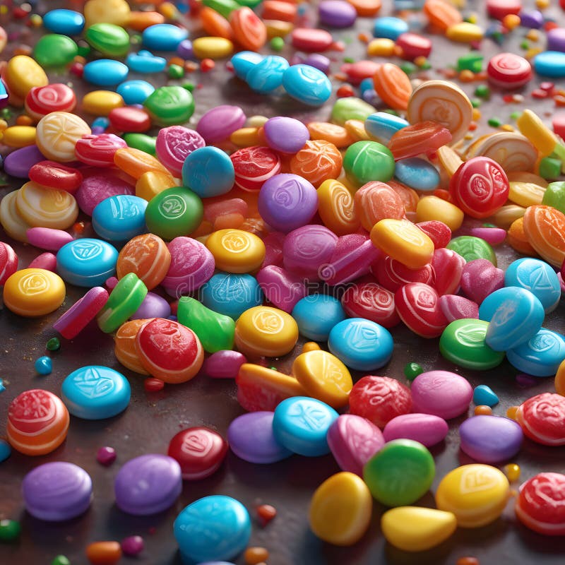Colorful Candies are Falling on the Tabletop, Forming a Colorful Mound ...