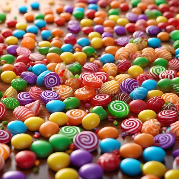 Colorful Candies are Falling on the Tabletop, Forming a Colorful Mound ...
