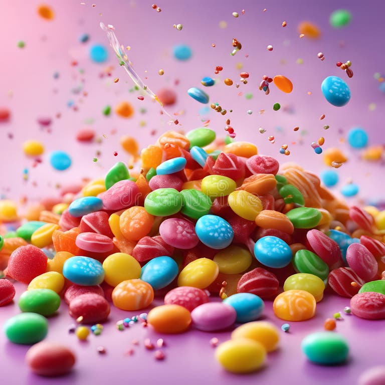 Colorful Candies are Falling on the Tabletop, Forming a Colorful Mound ...