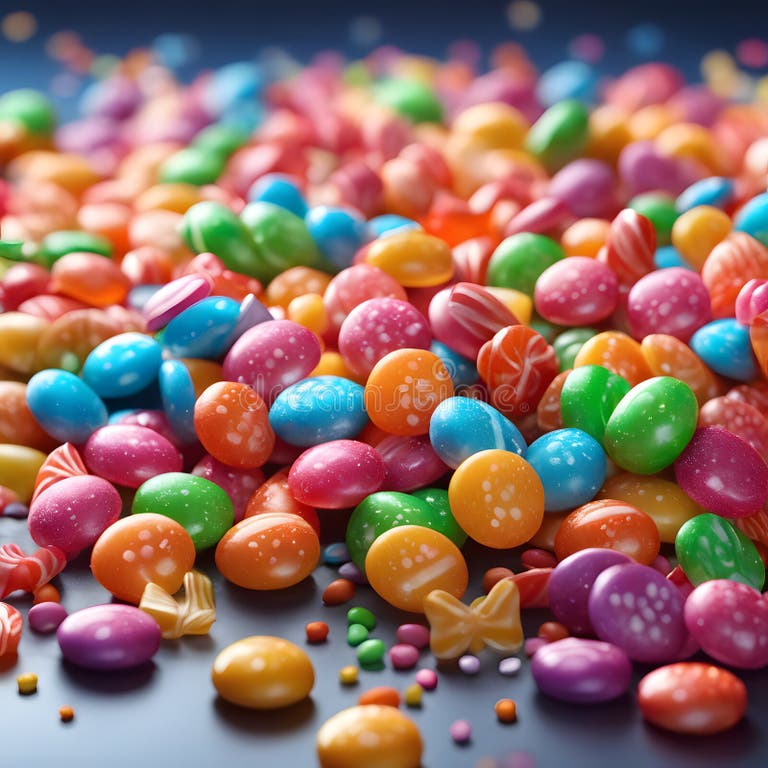 Colorful Candies are Falling on the Tabletop, Forming a Colorful Mound ...