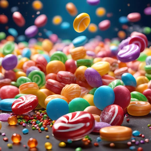 Colorful Candies are Falling on the Tabletop, Forming a Colorful Mound ...