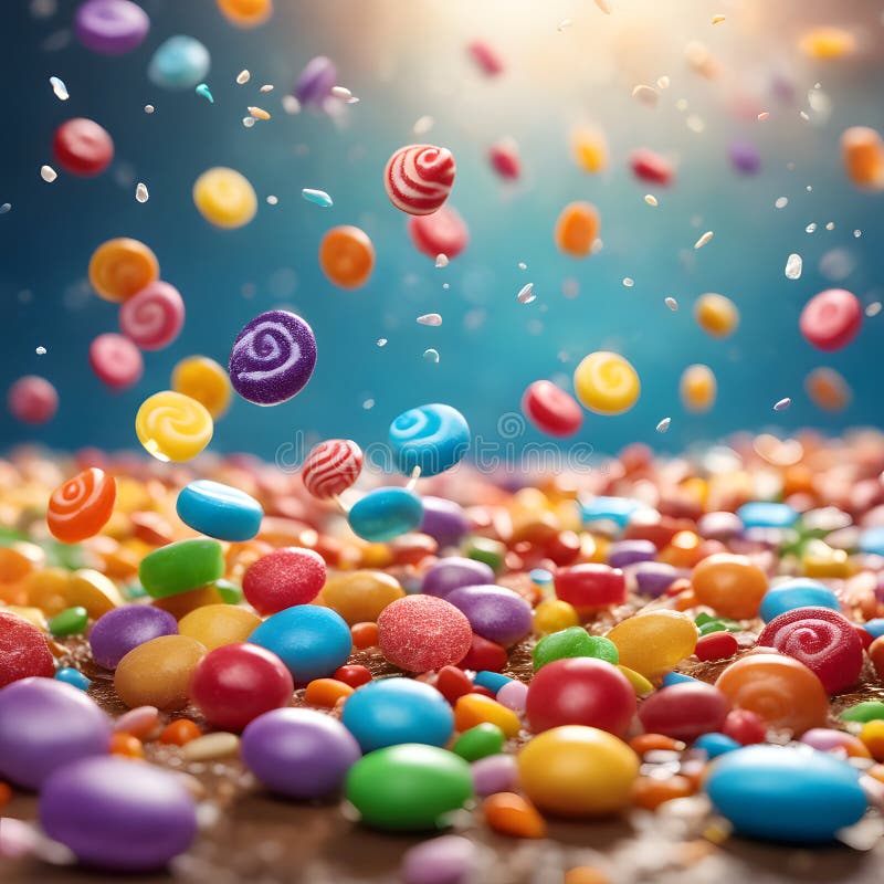 Colorful Candies are Falling on the Tabletop, Forming a Colorful Mound ...