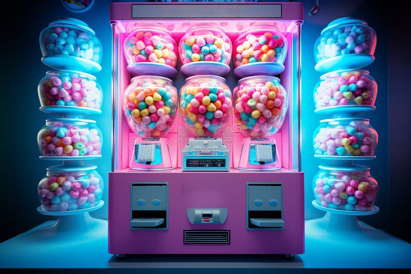 Colorful Candies Machine for Kids with Blue Neon Lighting Background ...
