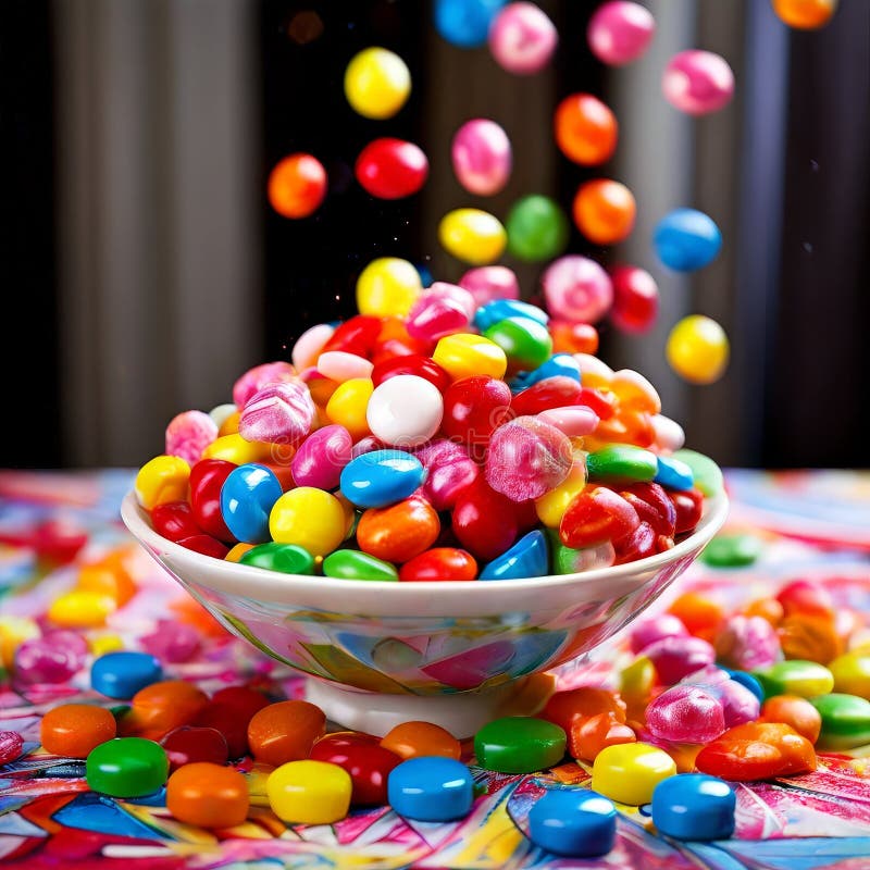 Colorful Candies Spilling into a Bowl in a Vibrant Scene Stock Photo ...