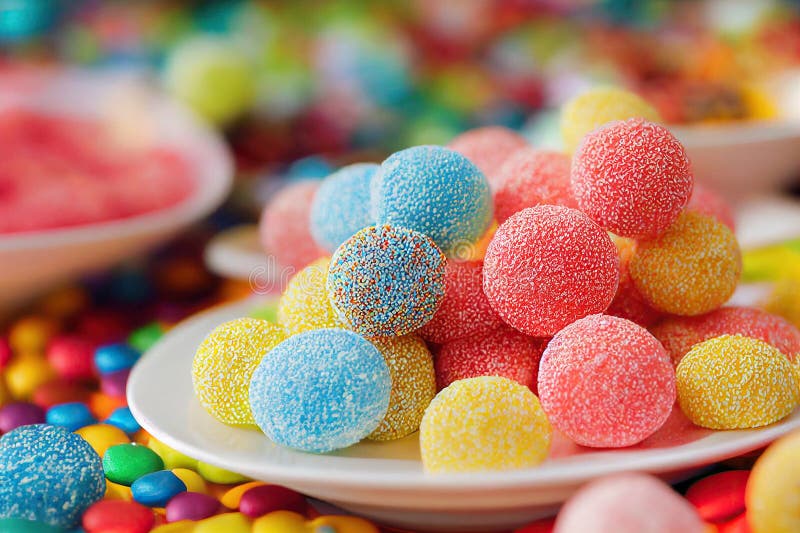 Colorful Candies on a White Plate, Close-up. Stock Illustration ...