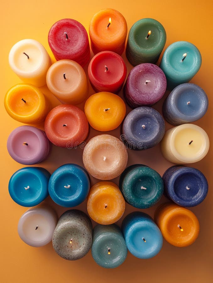 Colorful Candles Arranged in a Circle on an Orange Background. Stock ...