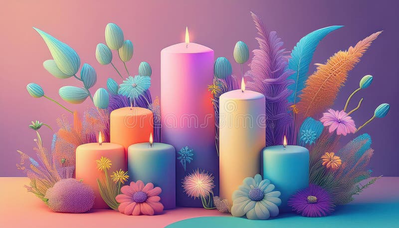 Colorful Candles Light Up a Vibrant Stock Image - Image of light, decor ...