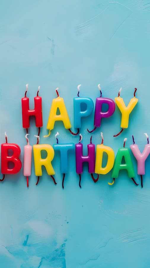 Colorful Candles Spell Happy Birthday On Light Blue Backdrop Vibrant