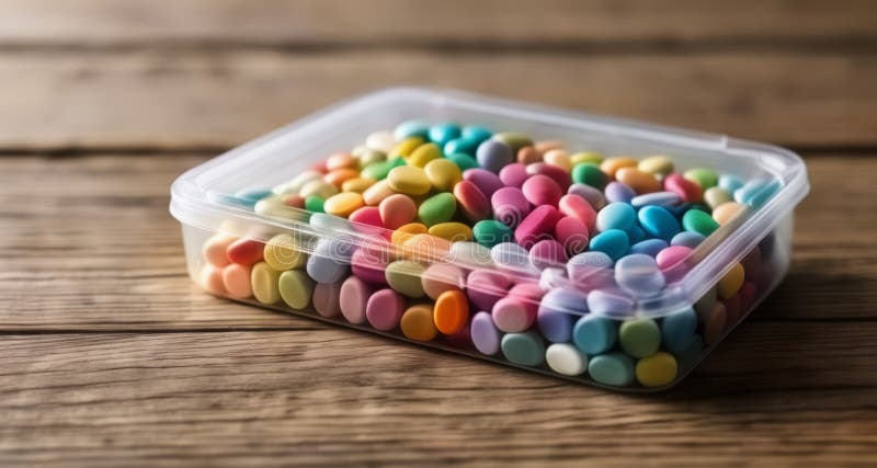 Colorful Candy Assortment in a Plastic Container Stock Illustration ...