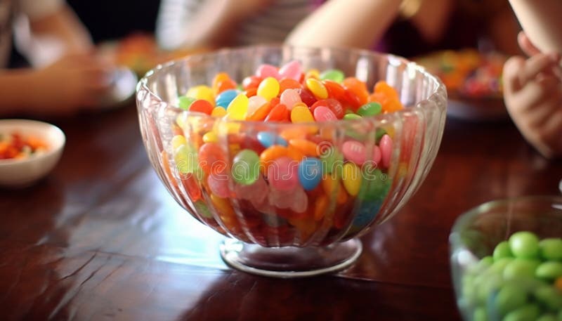 Colorful Candy Bowl on Table, Childhood Fun and Indulgence Generated by ...