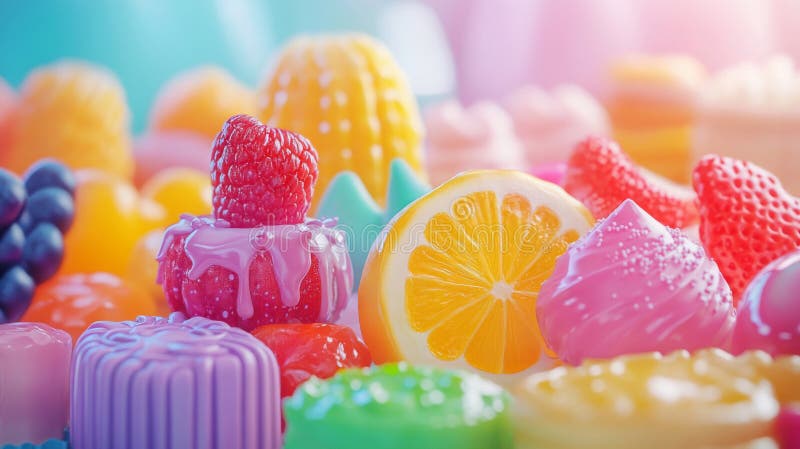 Colorful Candy Cakes and Fruit Delight Stock Illustration ...