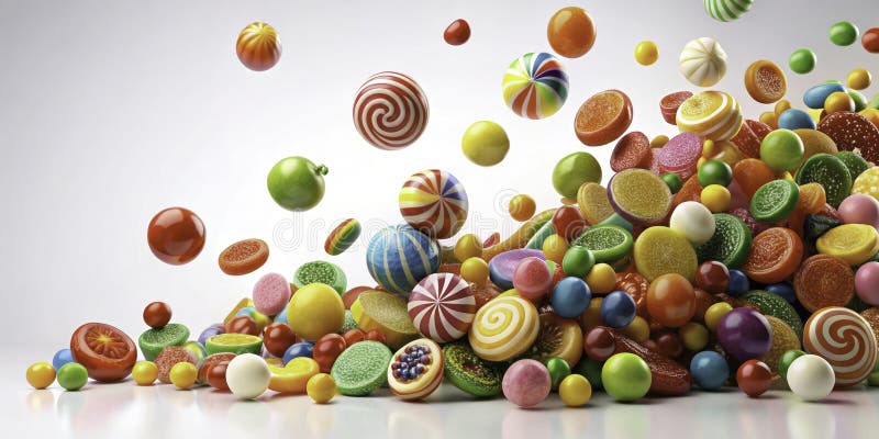 A Colorful Candy Cascade Vibrant Sweets Explode Against a Clean White ...