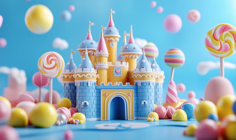 Colorful Candy Castle Surrounded by Sweets and Whimsical Landscape Stock Illustration ...