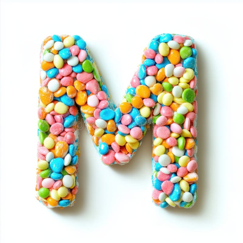 Colorful Candy-coated Letter M Made from Assorted Small Candies Stock ...