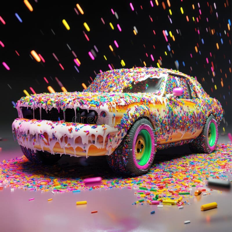 Colorful Candy Covered Car Dripping with Icing and Sprinkles Stock ...