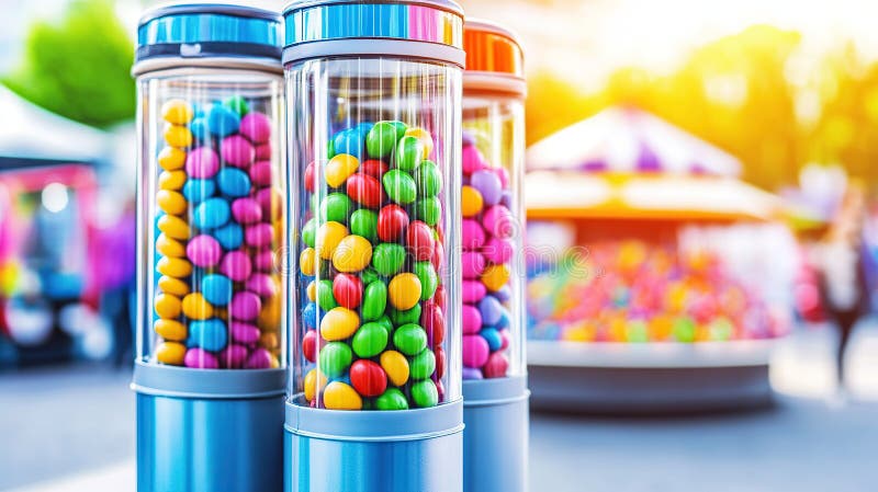 Colorful Candy Dispensers at Amusement Park Stock Photo - Image of ...