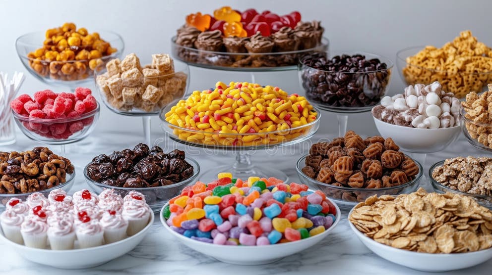 Colorful Candy Display Featuring Various Sweets, Chocolates, Gummies ...
