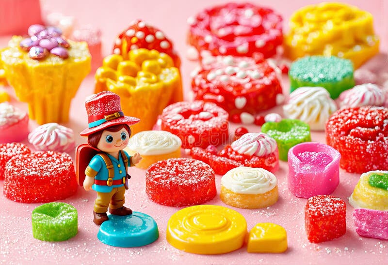Colorful Candy Display with a Playful Character Exploring a Vibrant ...