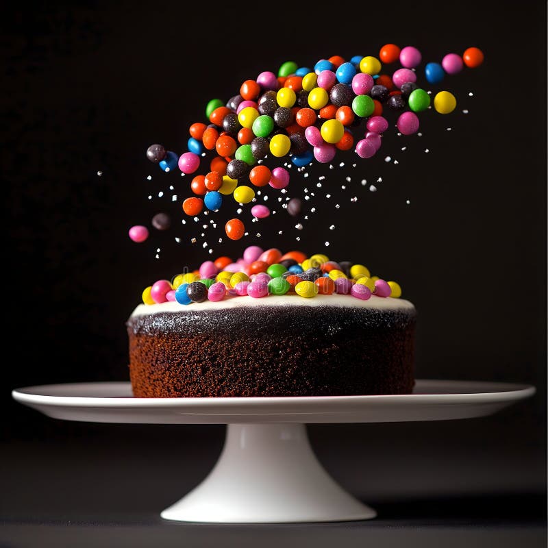 Colorful Candy Explosion Decorates a Decadent Chocolate Cake on a ...