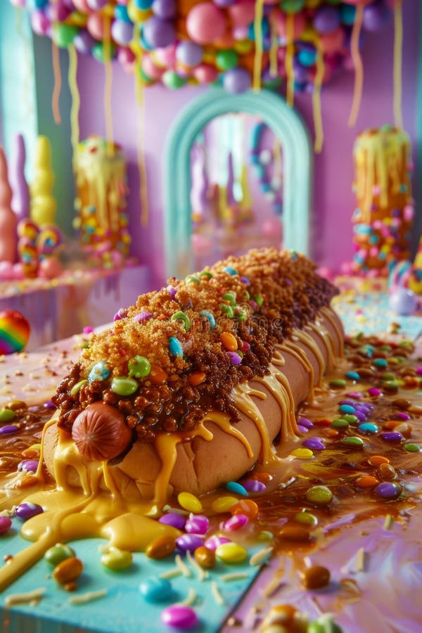 Colorful Candy Explosion on Festive Cake with Melted Chocolate and ...