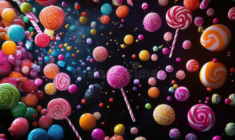 Colorful Candy Explosion with Lollipops and Gumdrops in Vibrant ...