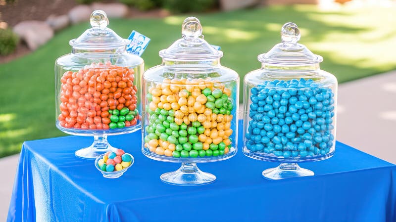 Colorful Candy Jars Outdoor Party Buffet Stock Photo - Image of jars ...