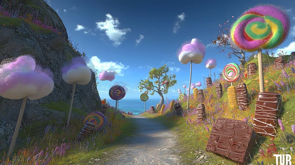 Colorful Candy Landscape with Lollipop Trees Stock Illustration ...