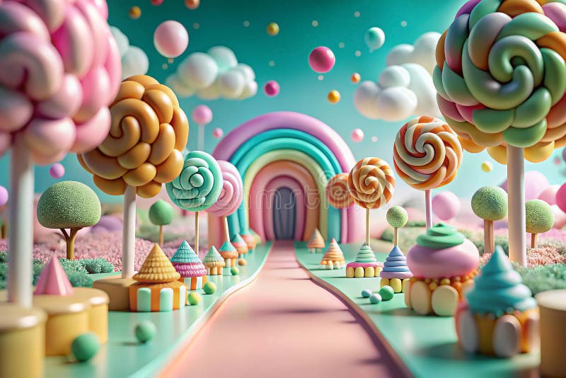 Colorful Candy Landscape with Rainbow Gateway Stock Illustration ...