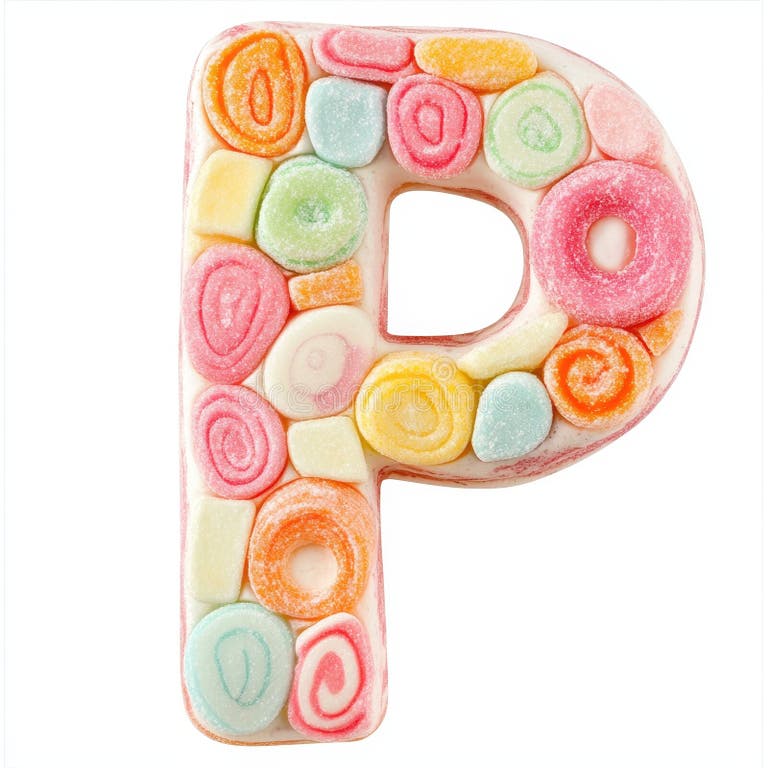 A Colorful Candy Letter "P" Made with Various Sweets and Gummies Stock ...