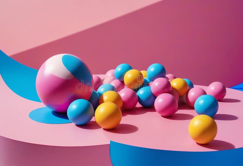 Colorful Candy-like Spheres Scattered on a Pink Stock Illustration ...