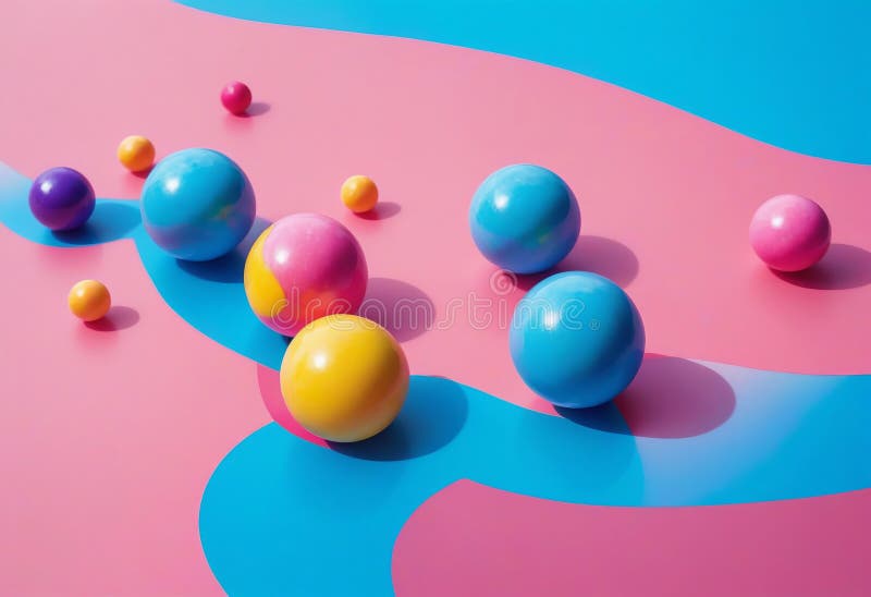 Colorful Candy-like Spheres Scattered on a Pink Stock Illustration ...