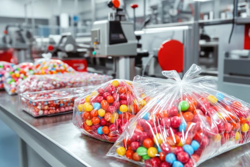 Colorful Candy Manufacturing Process Modern Factory Packaging Machinery ...