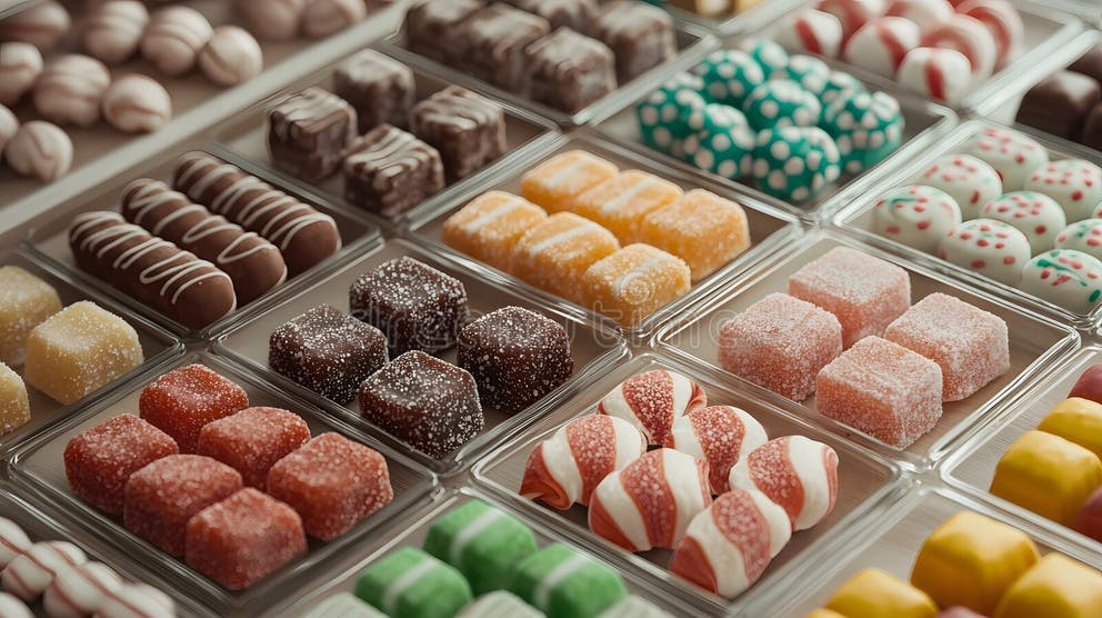 Colorful Candy Packaging Display Featuring Assorted Sweets in Various ...