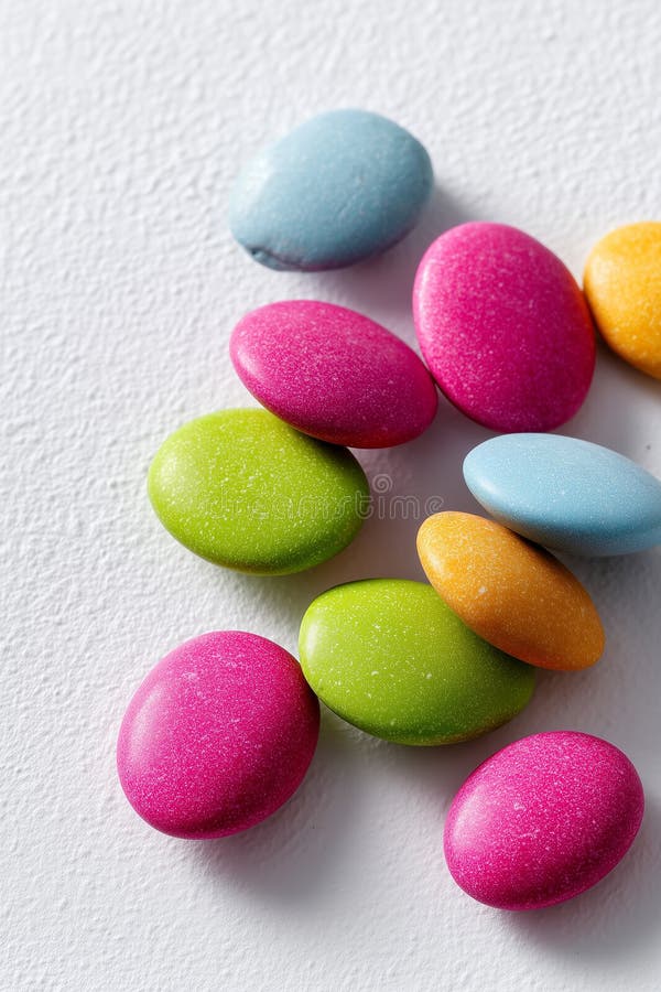 Colorful Candy Pieces are Scattered on a Clean White Surface, Creating ...