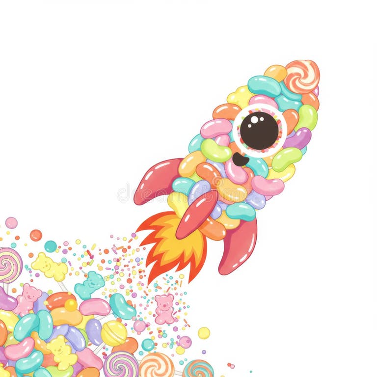 Colorful Candy Rocket Ship Illustration Stock Illustration ...