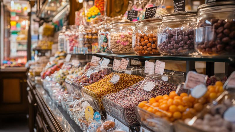 Colorful Candy Shop Interior with Assorted Sweets and Jars of ...