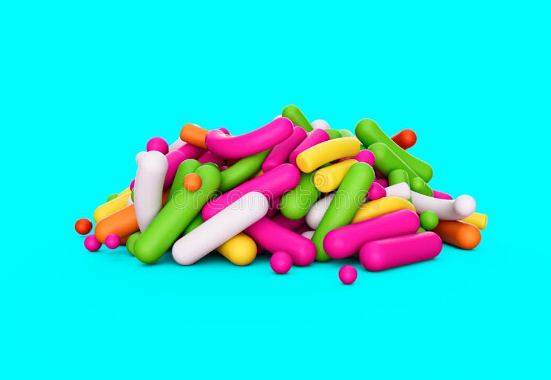Colorful Candy Sprinkles Pouring Isolated on Blue Background 3d ...