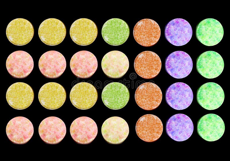 Colorful Candy Tablets Pattern on Black Background Stock Image - Image ...