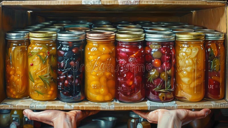 Colorful Canned Preserves in Jars - Generative Ai Stock Illustration ...