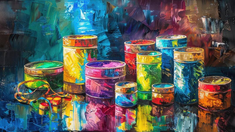 Colorful Cans Abstract Still Life Painting Stock Illustration ...