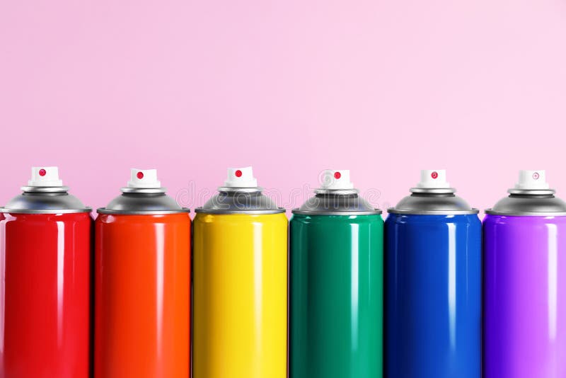 Colorful Cans of Spray Paints on Red Background Stock Image - Image of ...