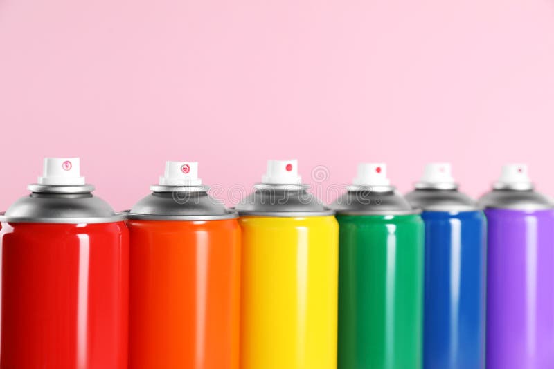 Colorful Cans of Spray Paints on Red Background Stock Image - Image of ...
