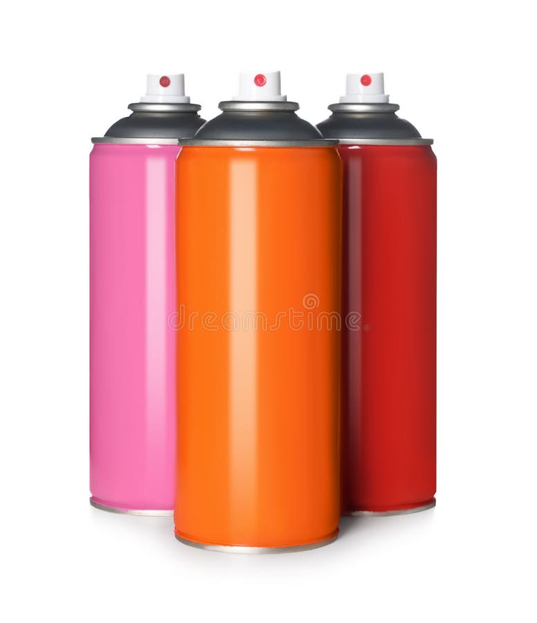 Colorful Cans of Spray Paints on White Background Stock Illustration ...