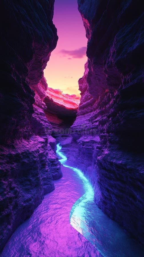 Colorful Canyon Sunset River Stock Illustration - Illustration of ...