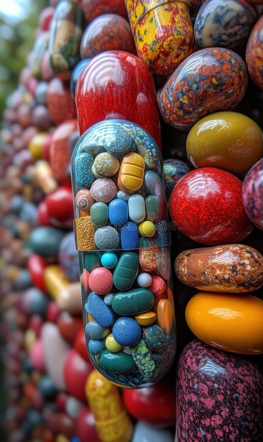 Colorful Capsule Filled with Vibrant Pebbles in Artistic Display Stock ...